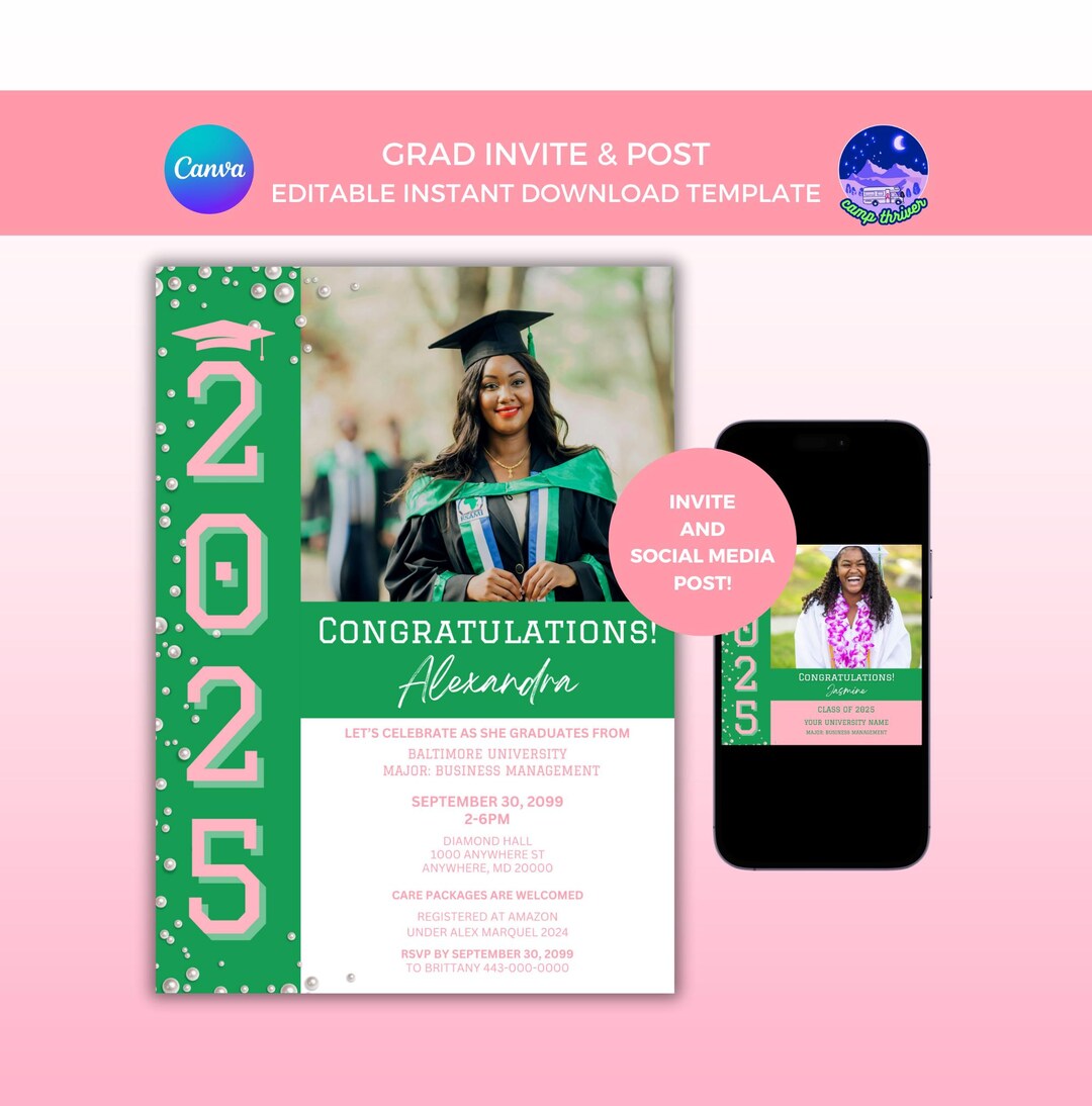 Sorority Graduation Invite, AKA Invite, Probate Flyer, Pearl Invite ...