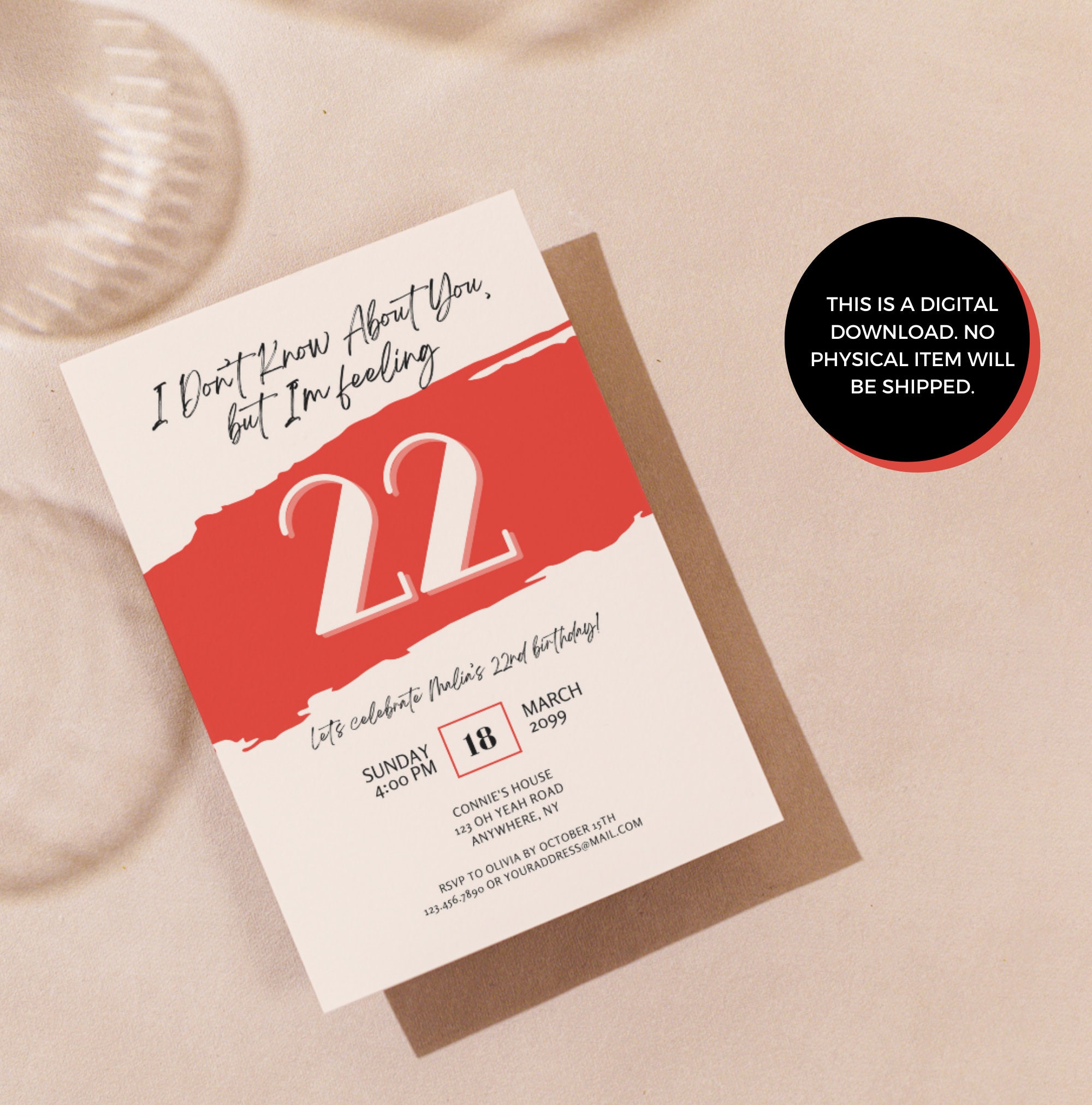 22nd Birthday Invitation, I'm Feeling 22 Invite, Digital Birthday ...