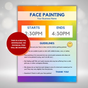 Face Painting Rules Sign: Editable Guidelines Flyer (digital Download ...