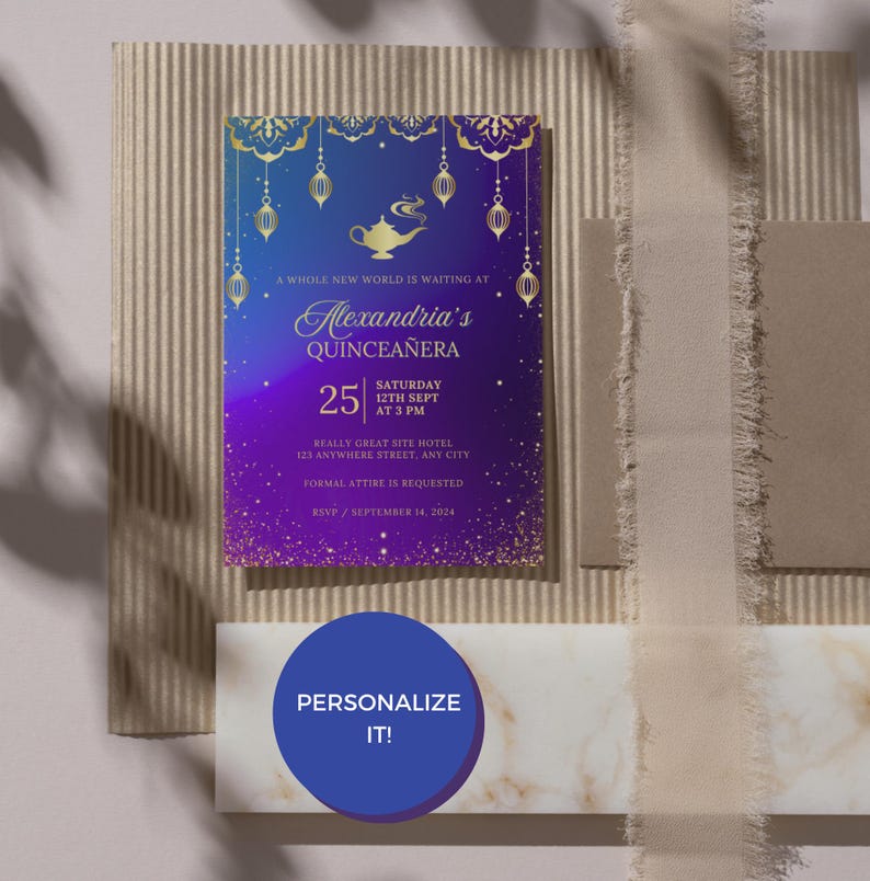 Aladdin Quinceanera Invitation: Arabian Nights Sweet Sixteen (digital ...