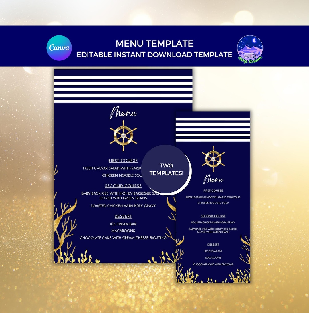 Nautical Menu, Sailor Menu, Navy Blue Wedding Menu, Cruise Wedding ...