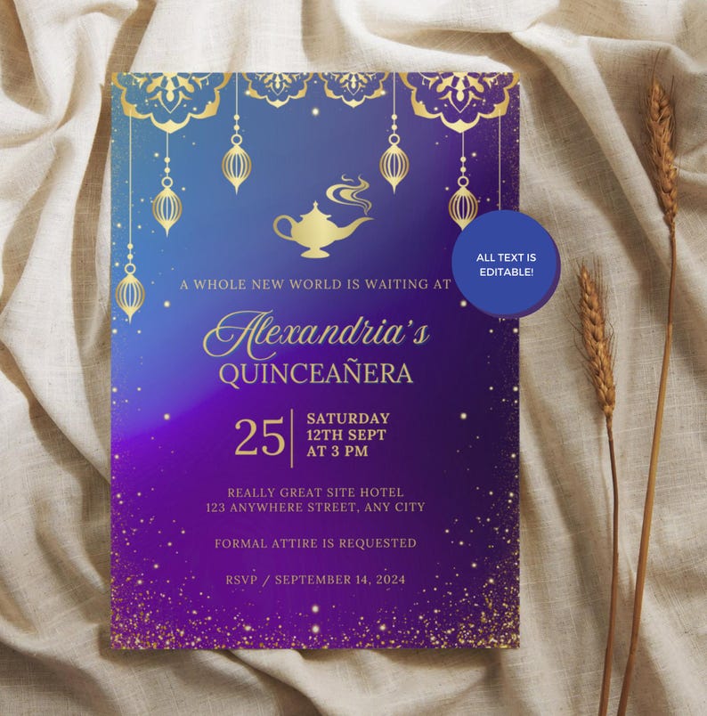 Aladdin Quinceanera Invitation: Arabian Nights Sweet Sixteen (digital ...