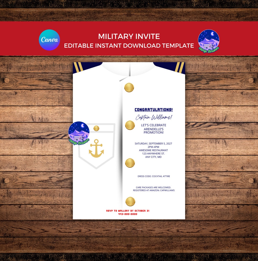 Military Event Invitation: Promotion, Retirement, Graduation Navy Blue ...