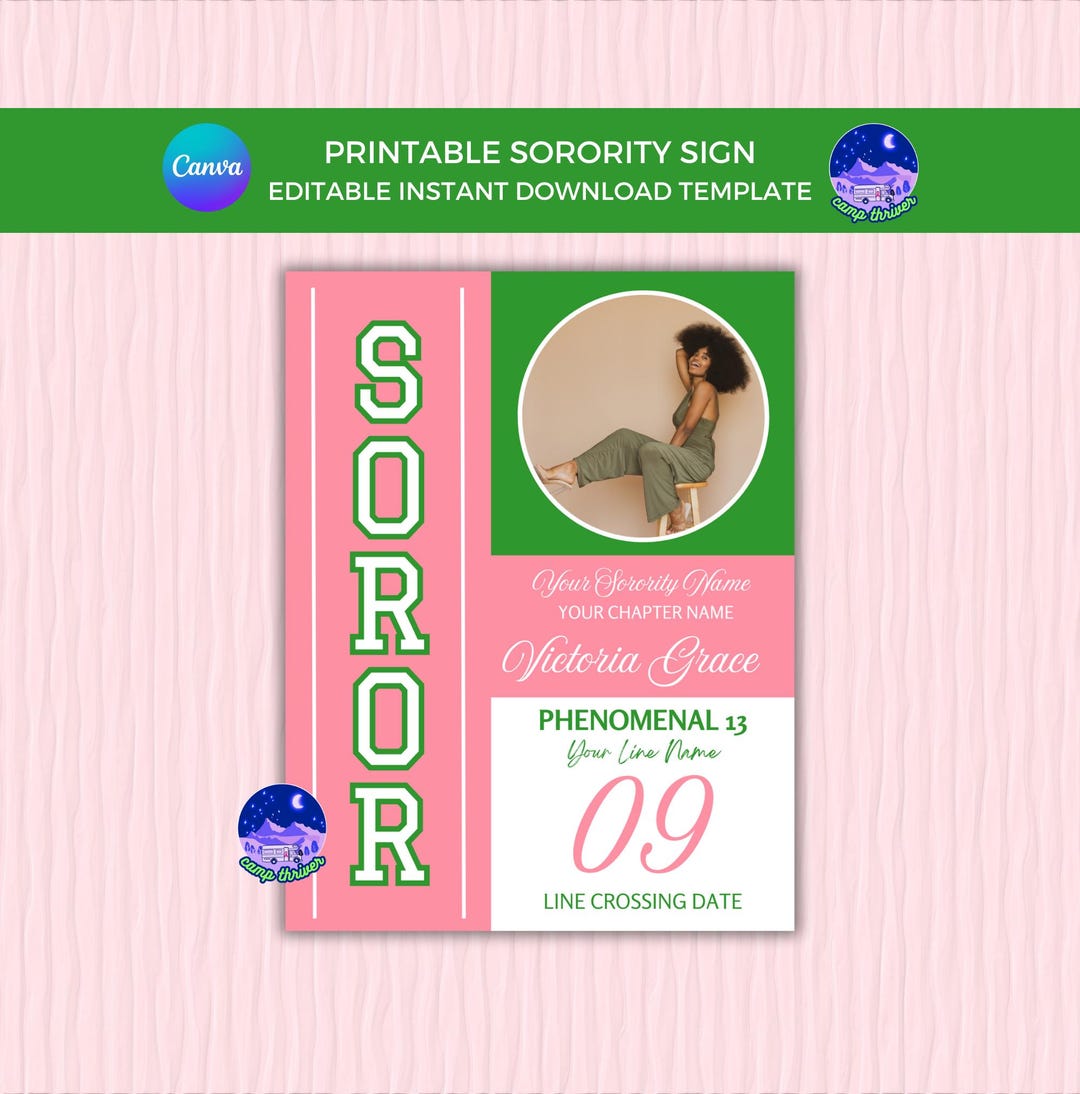 Printable Sorority Sign: Probate Template, Pink and Green Soror (canva ...