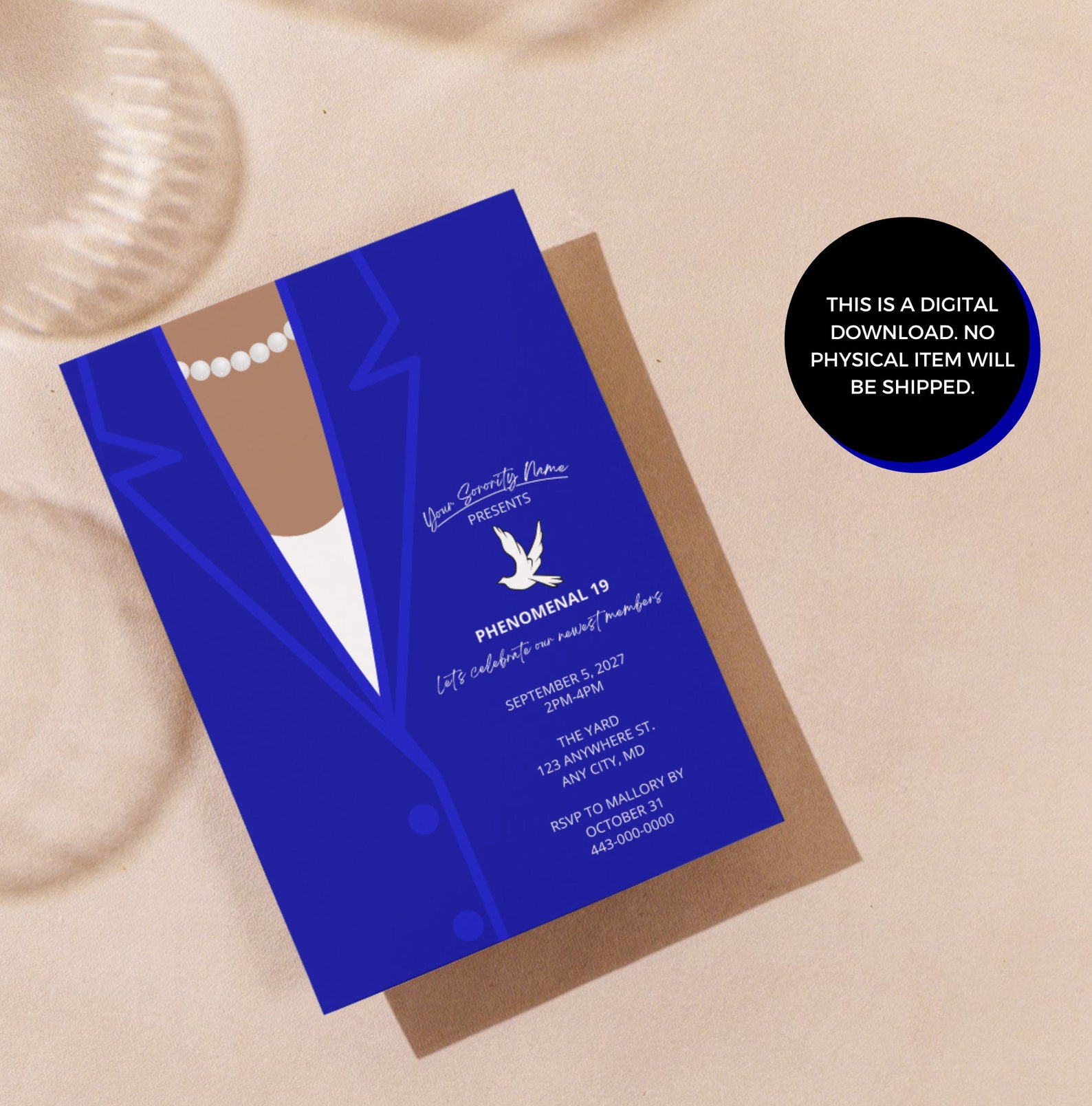 Royal Blue Sorority Invite: Crossing, Probate, Rush Week (digital ...