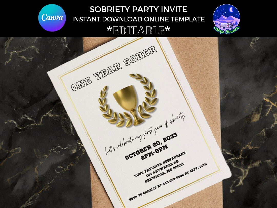 Sober Party Invitation, Sobriety Party Invite, One Year Sober Invite ...