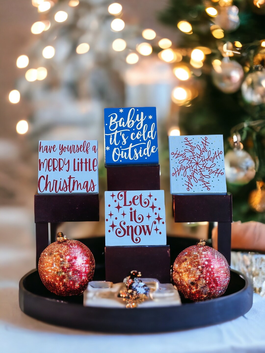 Handmade Christmas Signs for Home & Tiered Tray Decor, 6x6 Holiday Wood ...