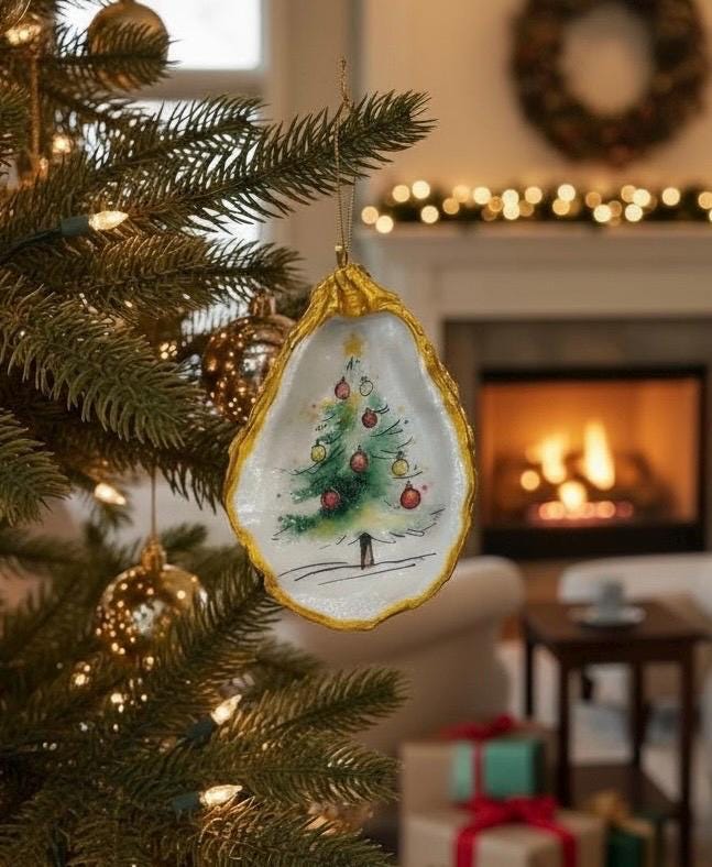 Oyster Shell Christmas Tree Ornament: Coastal Holiday Decor - Etsy