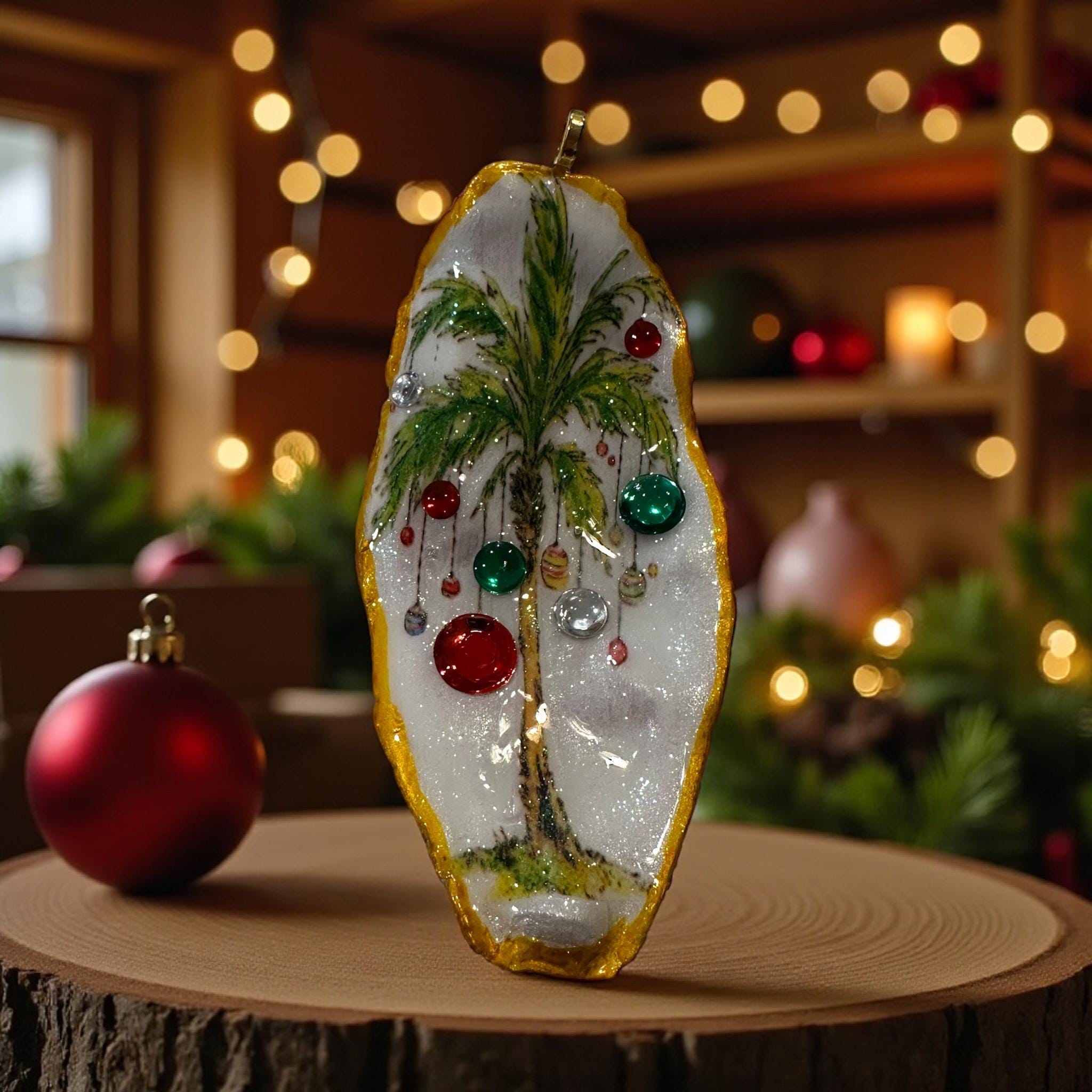 Palm Tree Oyster Shell Coastal Decor, Handmade Beach House Art Accent ...