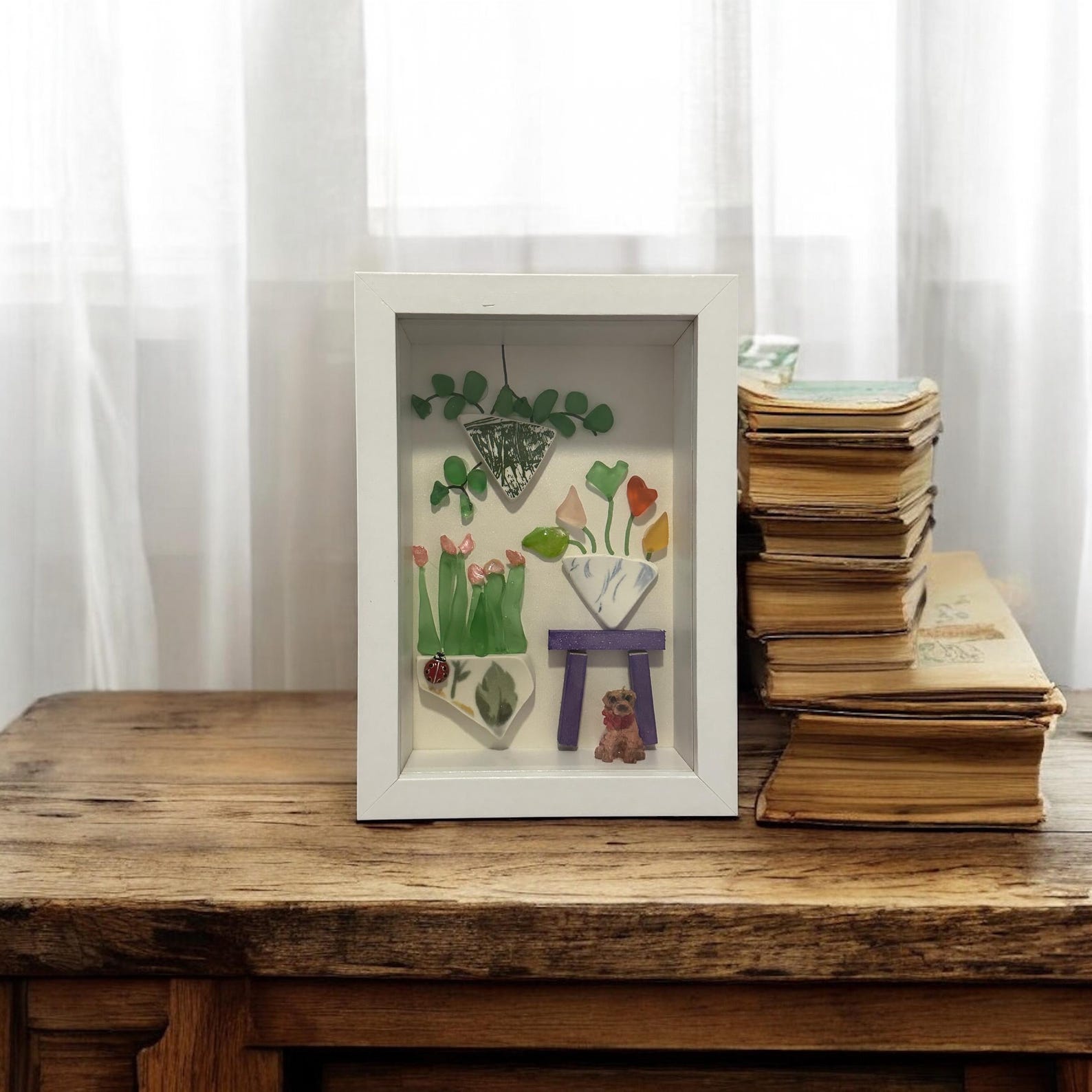 Sea Glass Plant Arrangement - Nautical Chic Wall Art, 5x7 Frame ...