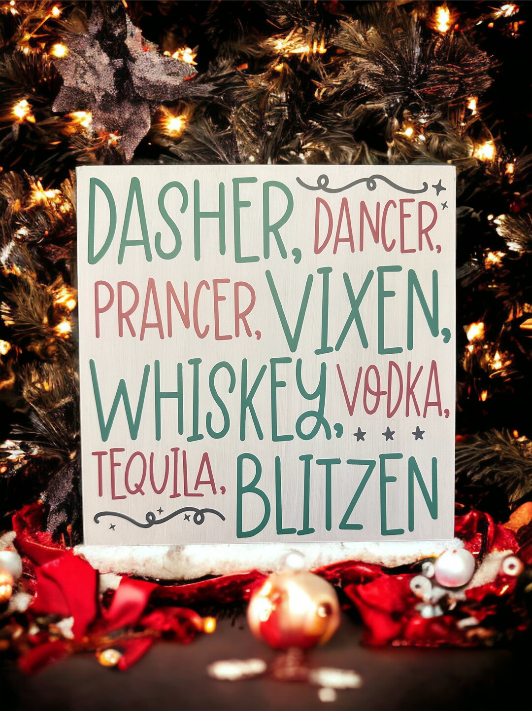 Santa’s Reindeer Christmas Sign - Funny Festive Tiered Tray Decor ...