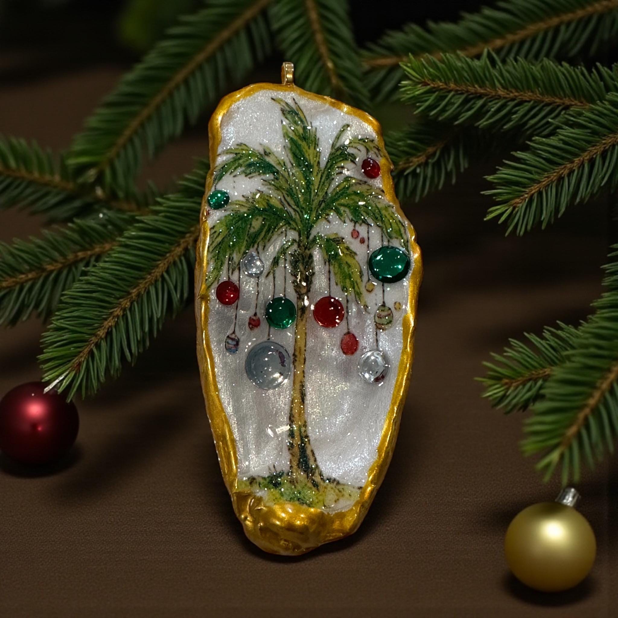 Palm Tree Oyster Shell Coastal Decor, Handmade Beach House Art Accent ...