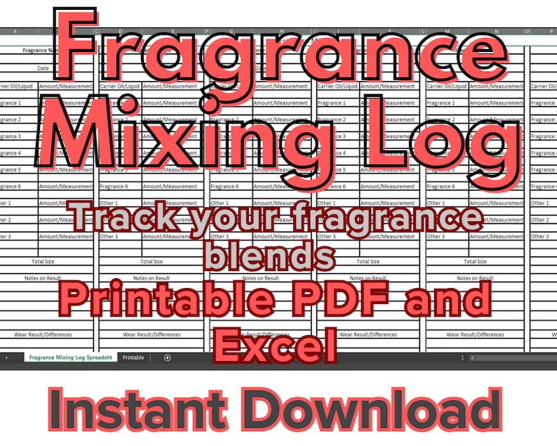 Perfume Making Recipe Log/tracker: Excel + Printable PDF for ...