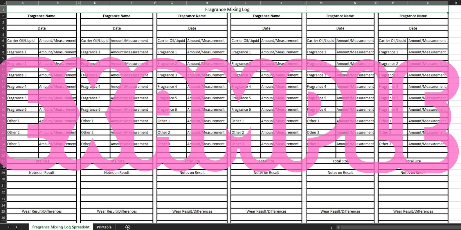 Perfume Making Recipe Log/tracker: Excel + Printable PDF for ...