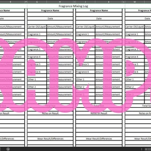 Perfume Making Recipe Log/tracker: Excel + Printable PDF for ...