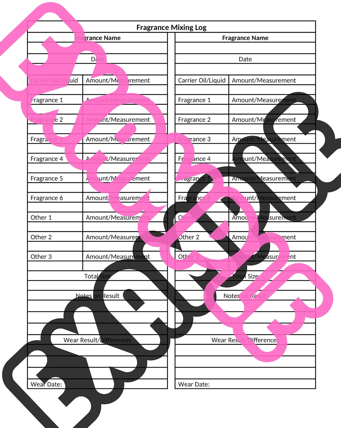 Perfume Making Recipe Log/tracker: Excel + Printable PDF for ...