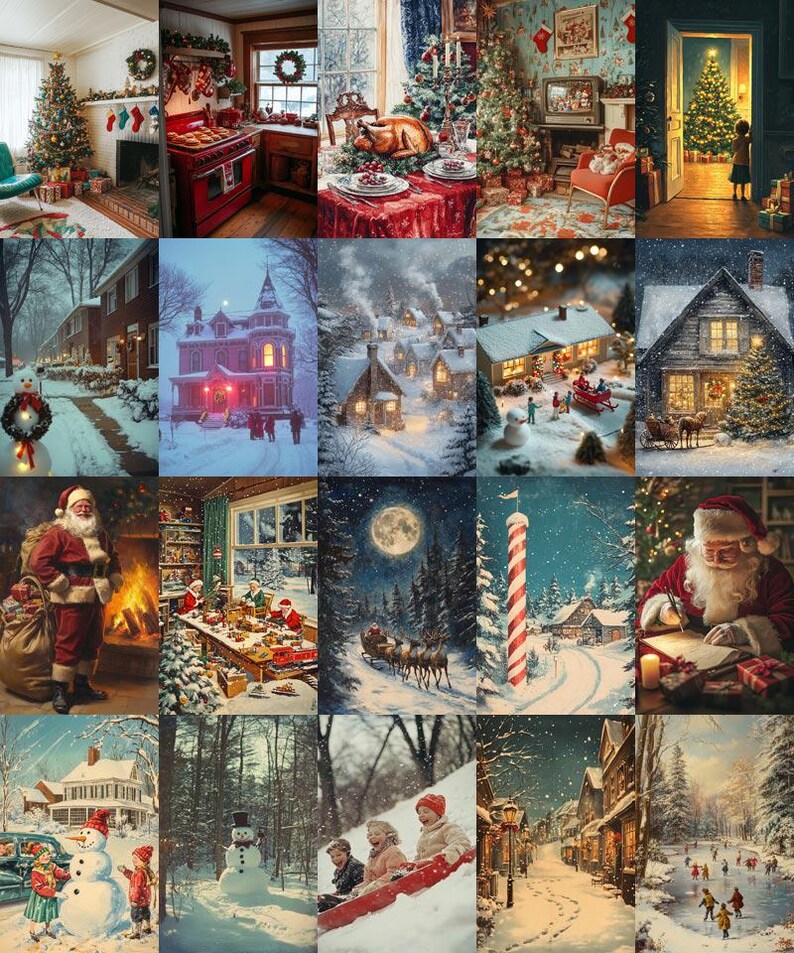 Vintage Christmas Wall Collage Kit | 80 Printable Retro Holiday Photos ...