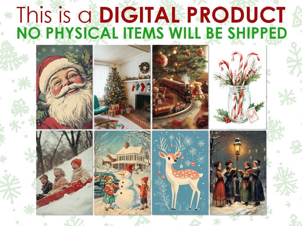 Vintage Christmas Wall Collage Kit | 80 Printable Retro Holiday Photos ...