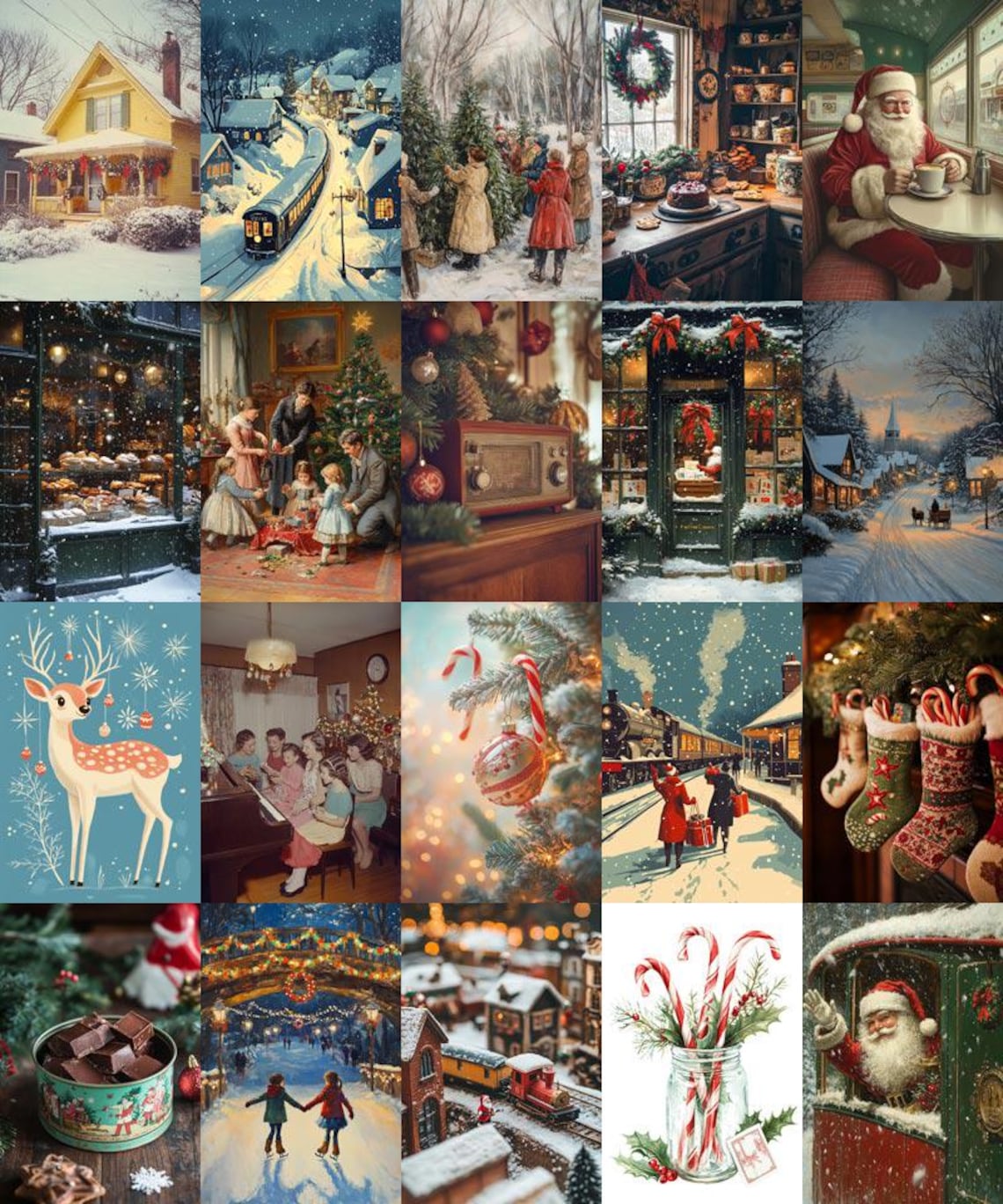 Vintage Christmas Wall Collage Kit | 80 Printable Retro Holiday Photos ...