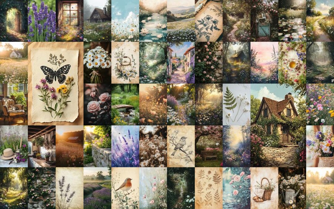 Cottagecore Garden Digital Wall Collage Kit | Aesthetic Printable Decor ...