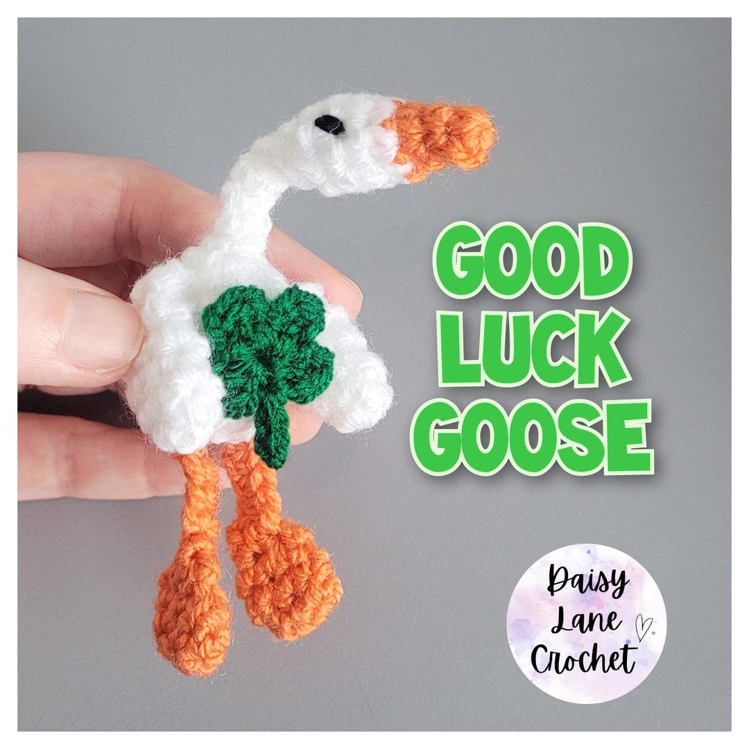 Good Luck Crochet Baby Goose With Four Leaf Clover - Cute Silly Goose ...