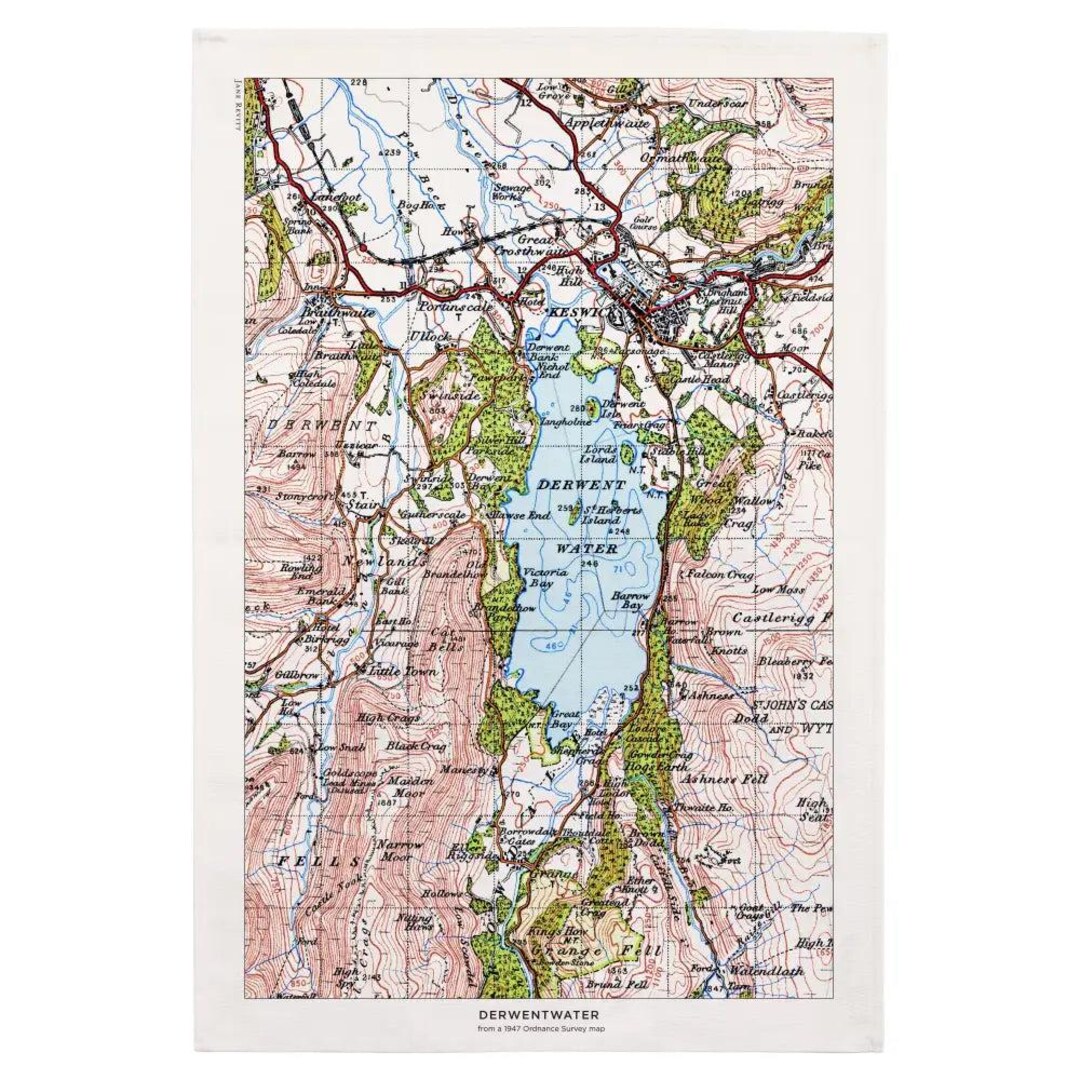 Derwentwater Map Tea Towel - Etsy