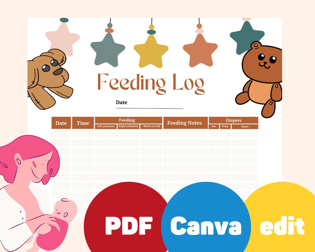 Baby Feeding Log - Simple Printable Editable PDF + Canva Editable ...