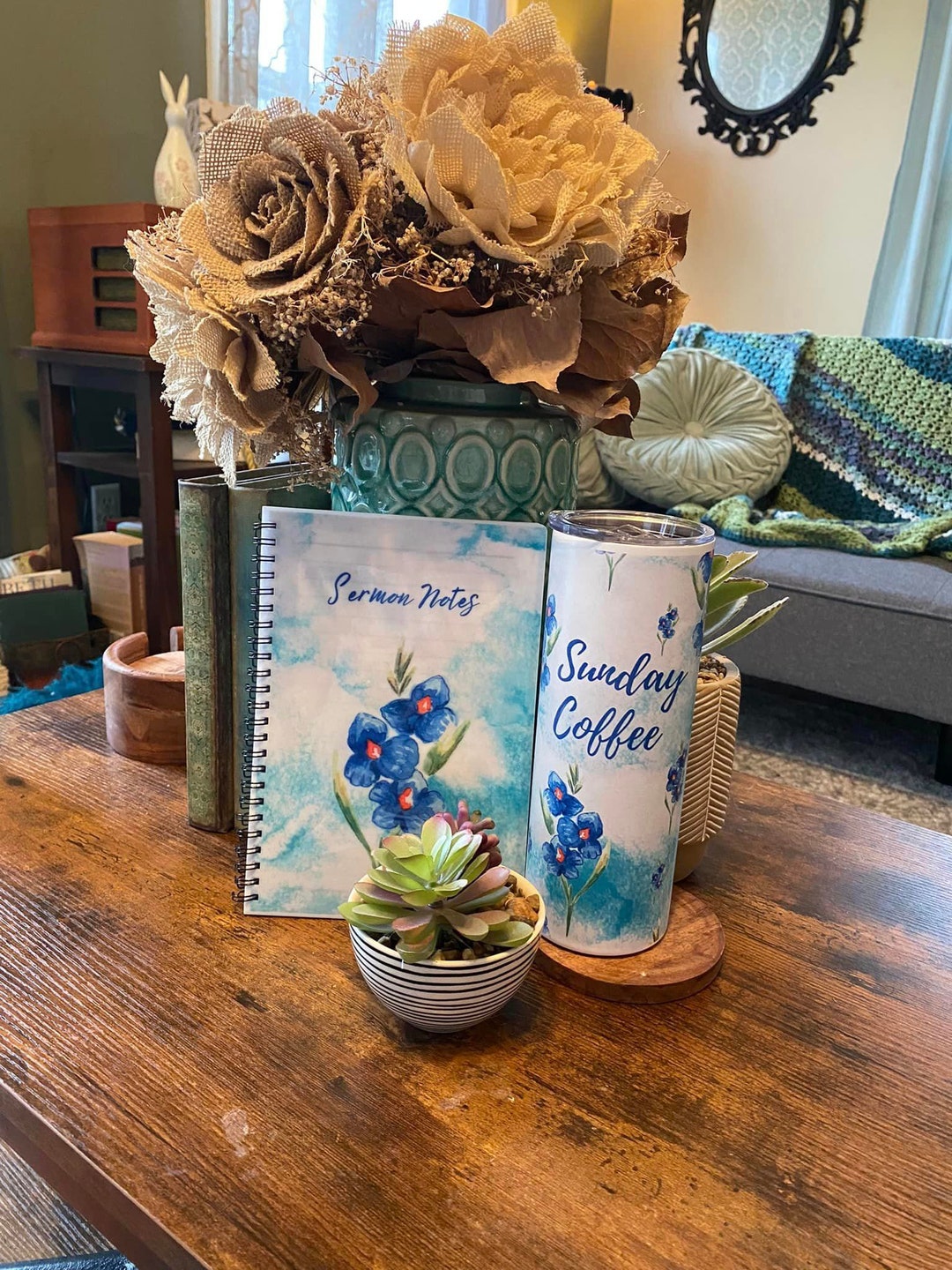 Blue Flower Sermon Notes and Tumbler Set - Etsy