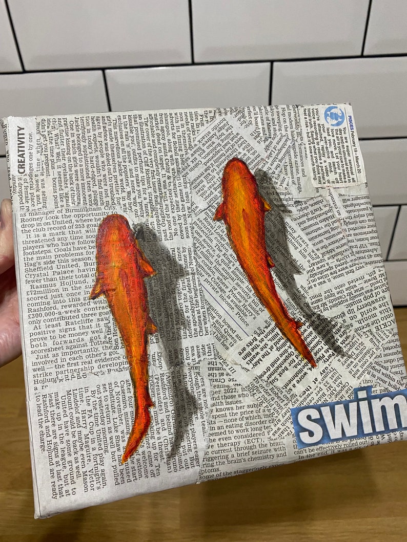 Goldfish Canvas on Newspaper Painting - Etsy