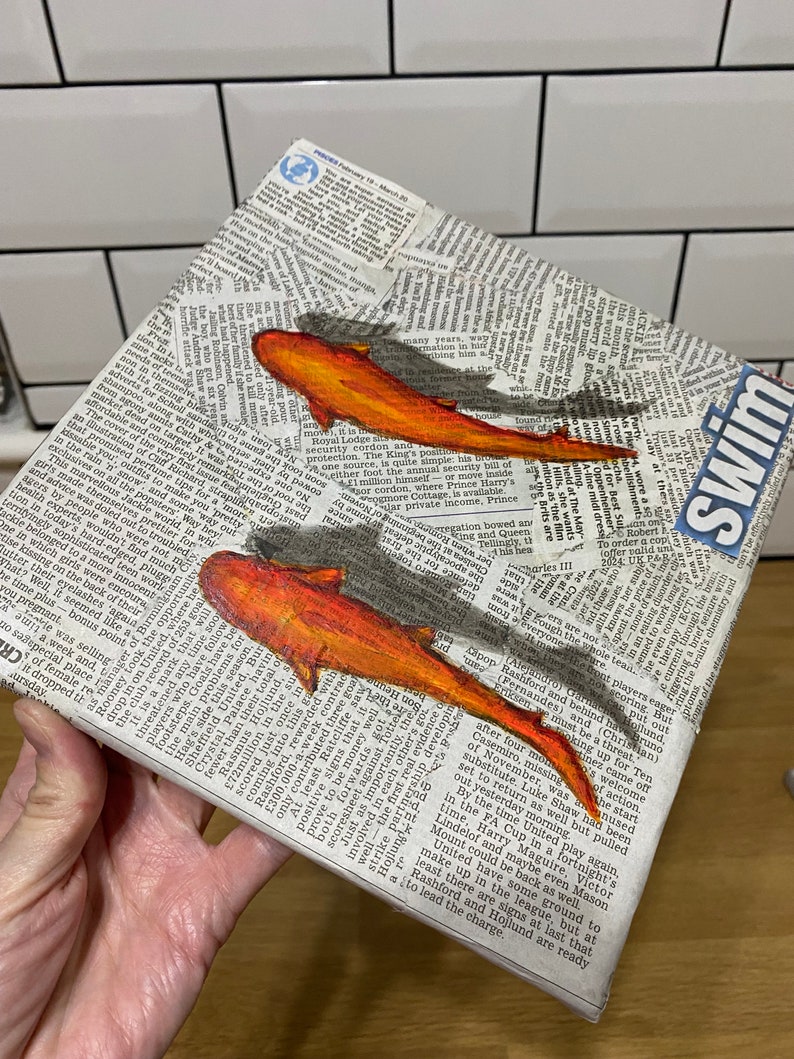Goldfish Canvas on Newspaper Painting - Etsy