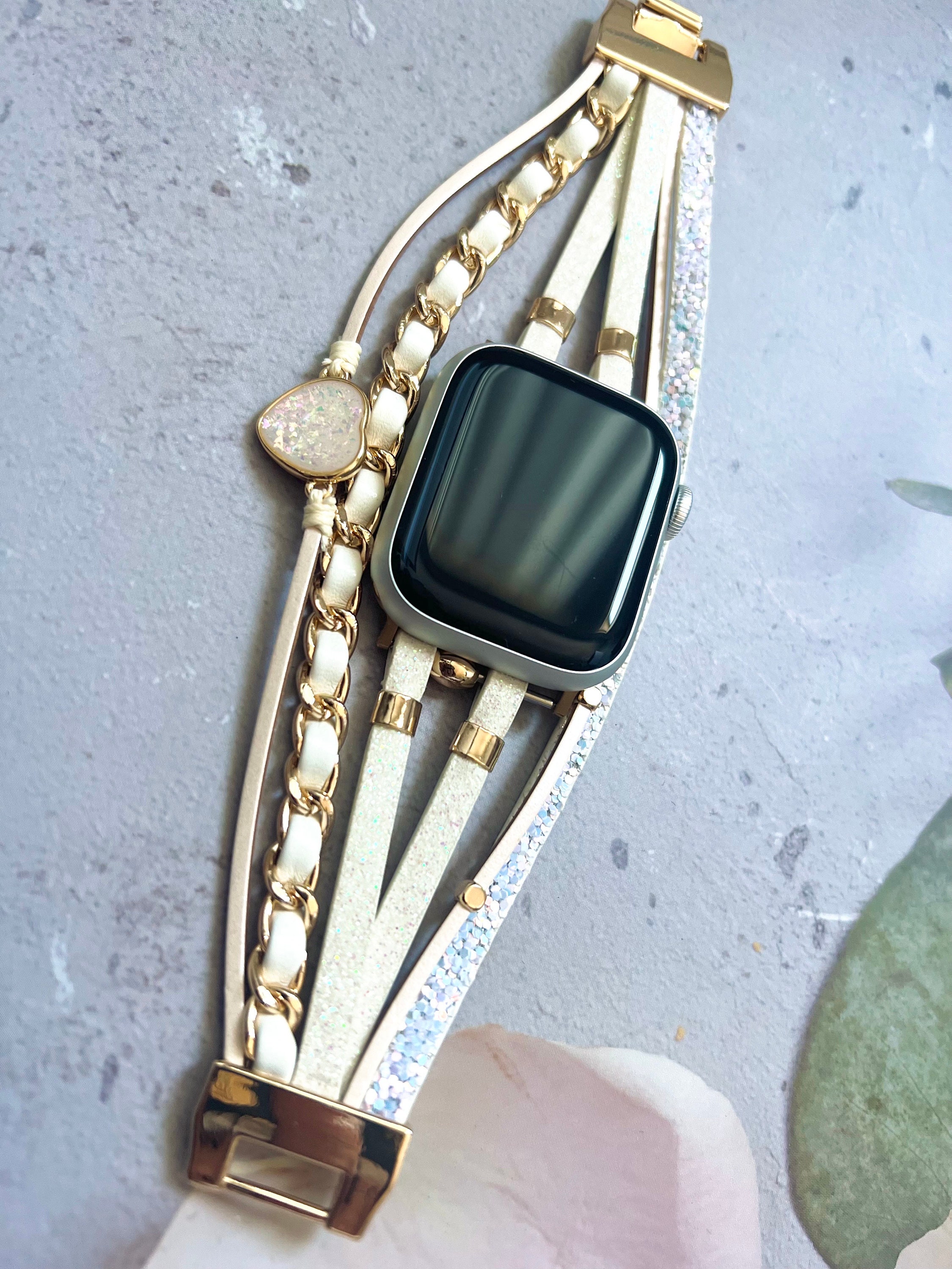 White Heart Stone Apple Watch Band Braided Watch Woven Strap for Iwatch ...