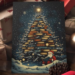 Christmas Book Tree With Santa Claus Digital Download – Perfect Holiday ...