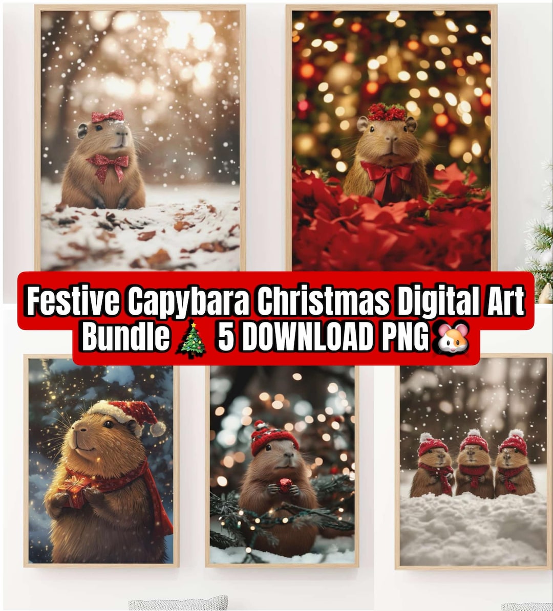Festive Capybara Christmas Digital Art Bundle | Adorable Capybara ...