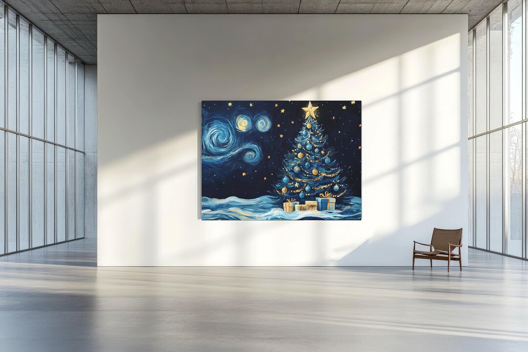 Van Gogh-inspired Christmas Tree Canvas - Starry Night Holiday Wall Art ...
