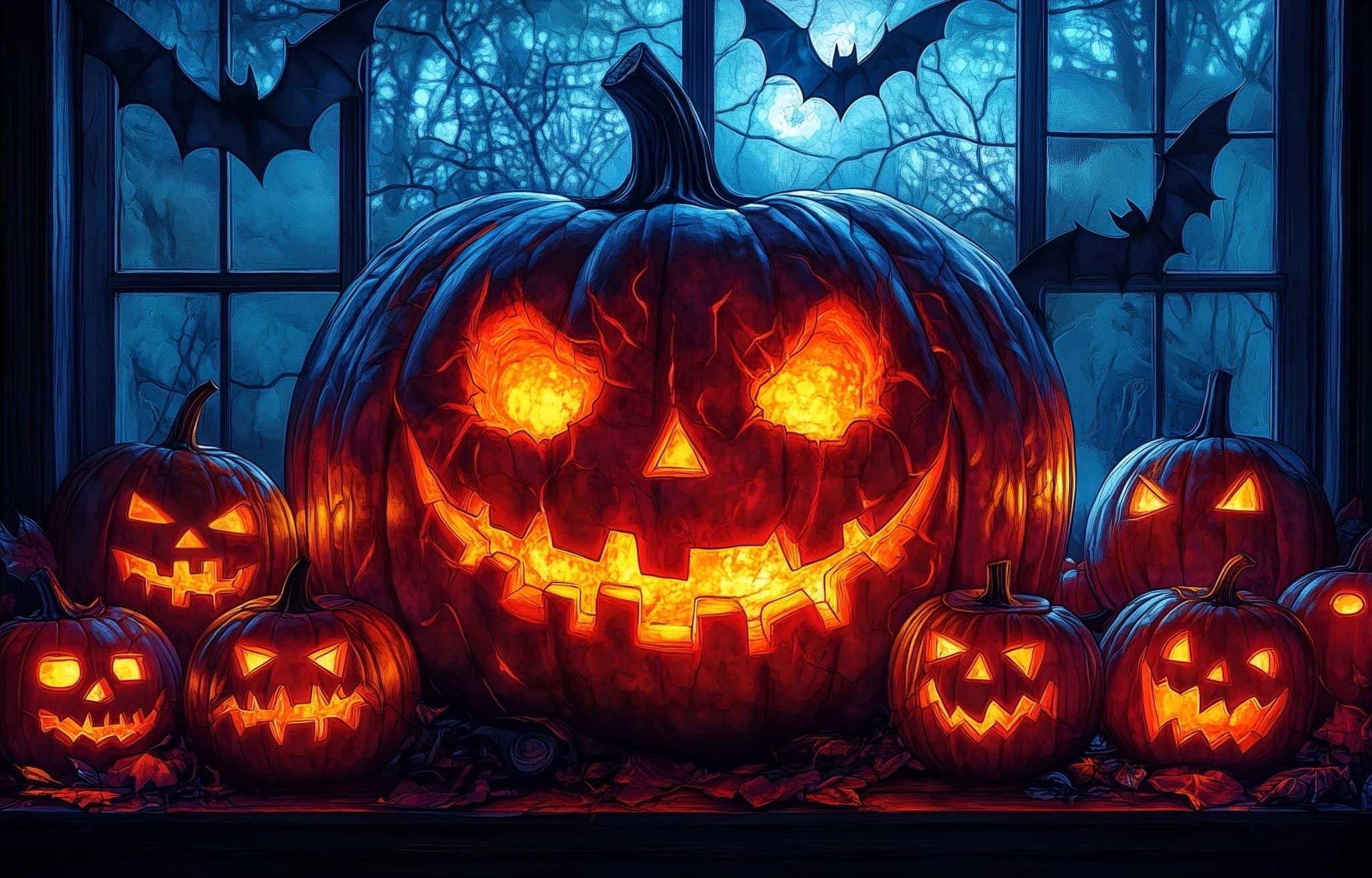 Spooky Halloween Jack-o'-lantern Digital Download | Glowing Pumpkins ...