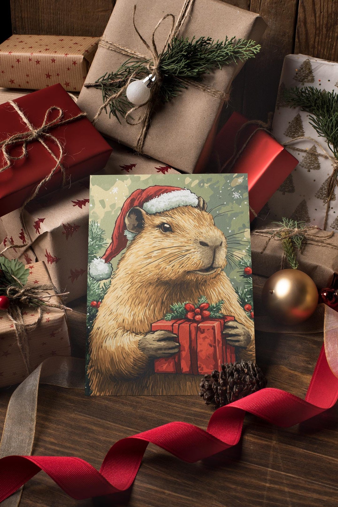 Capybara Christmas, 5 Hd Digital Images, Cute Winter Capybara in Santa ...
