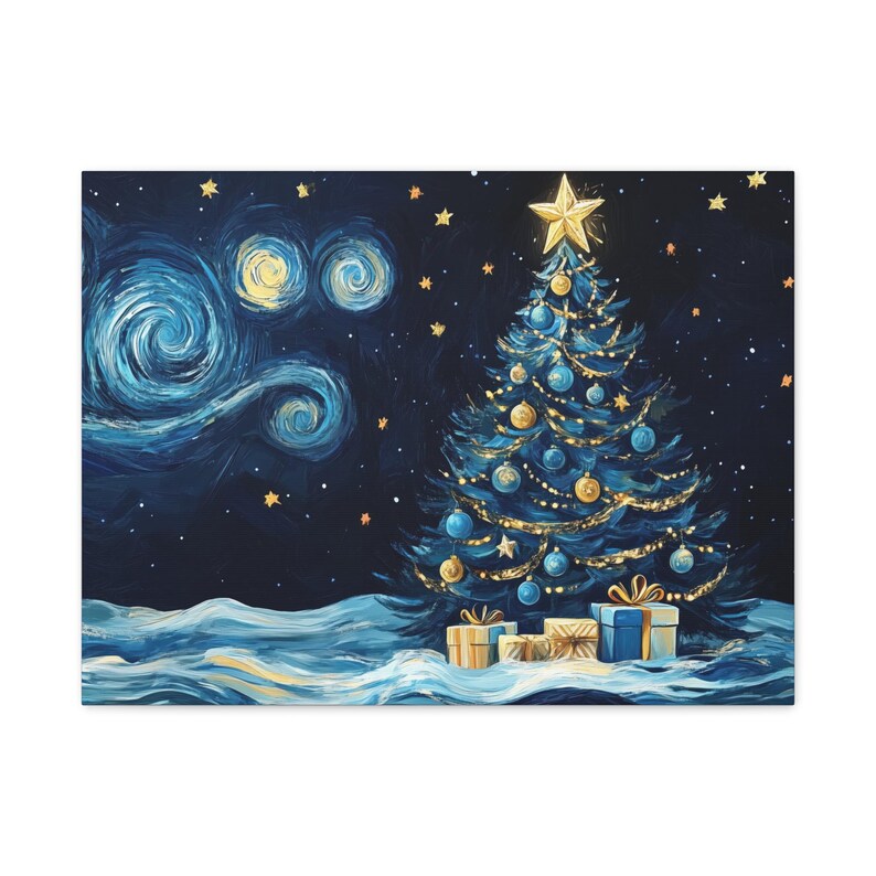 Van Gogh-inspired Christmas Tree Canvas - Starry Night Holiday Wall Art ...