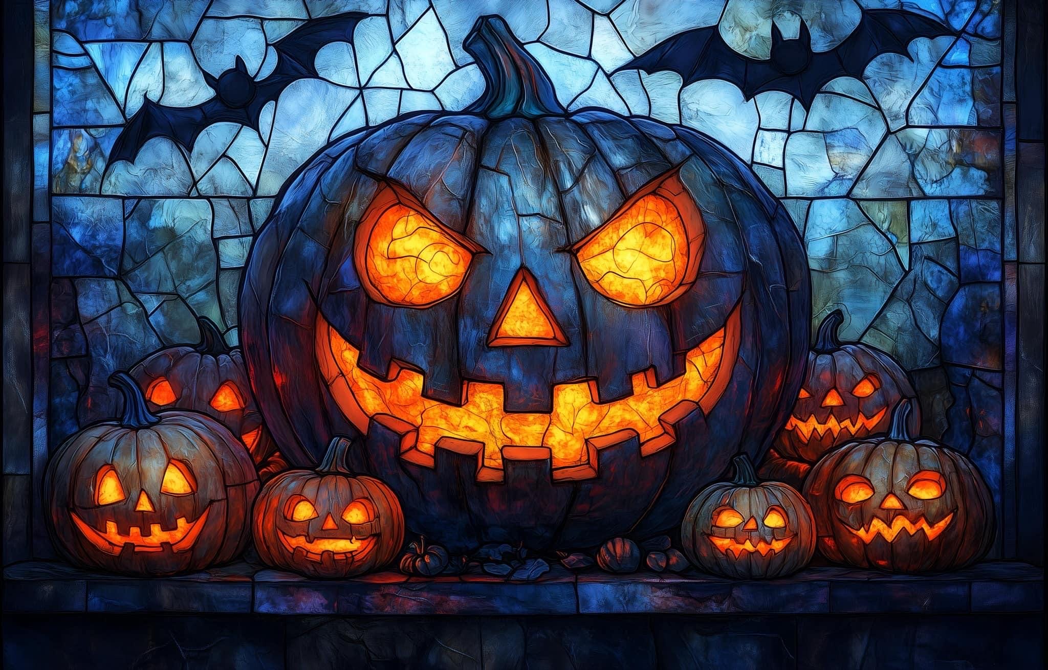 Spooky Halloween Jack-o'-lantern Digital Download | Glowing Pumpkins ...