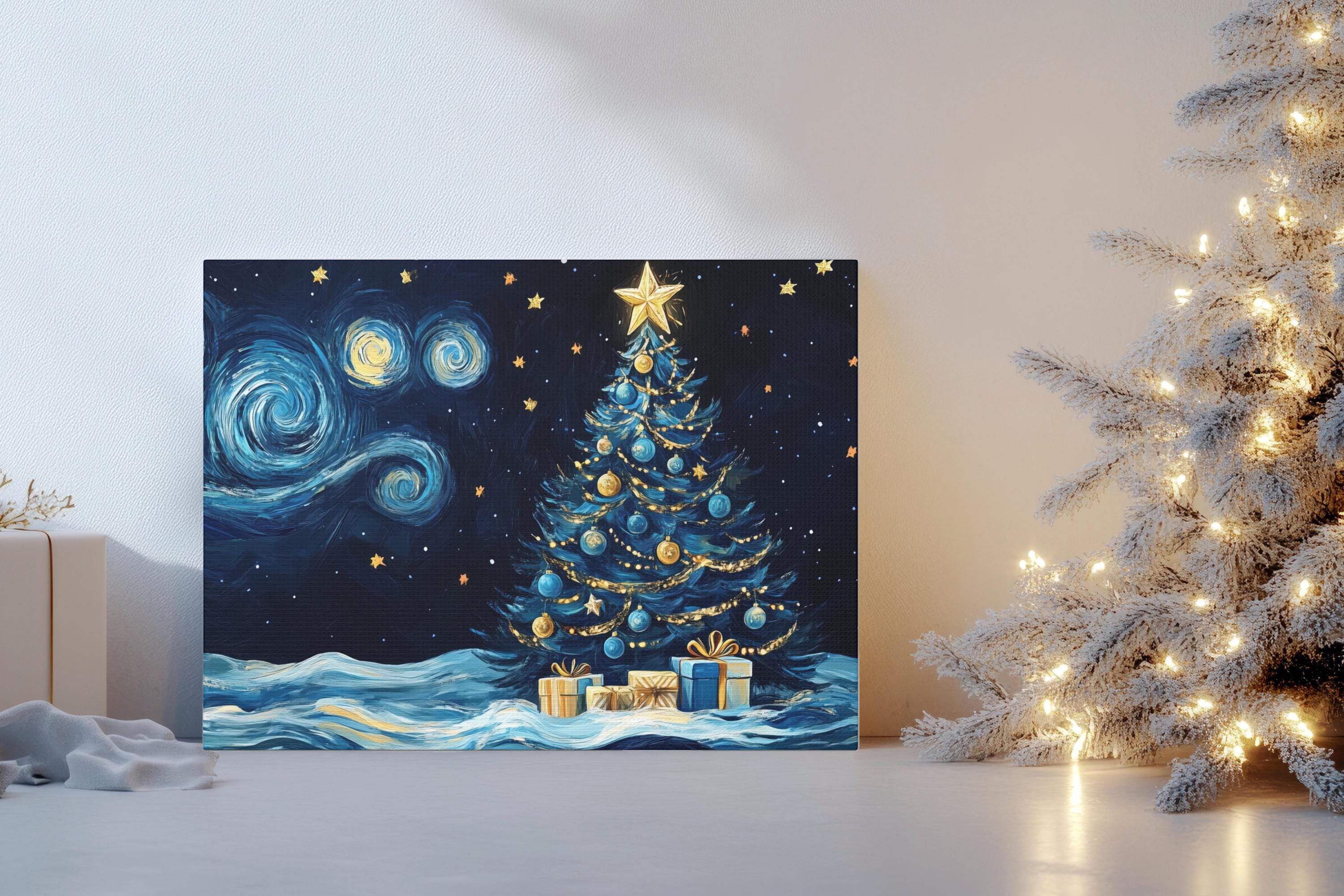 Van Gogh-inspired Christmas Tree Canvas - Starry Night Holiday Wall Art ...