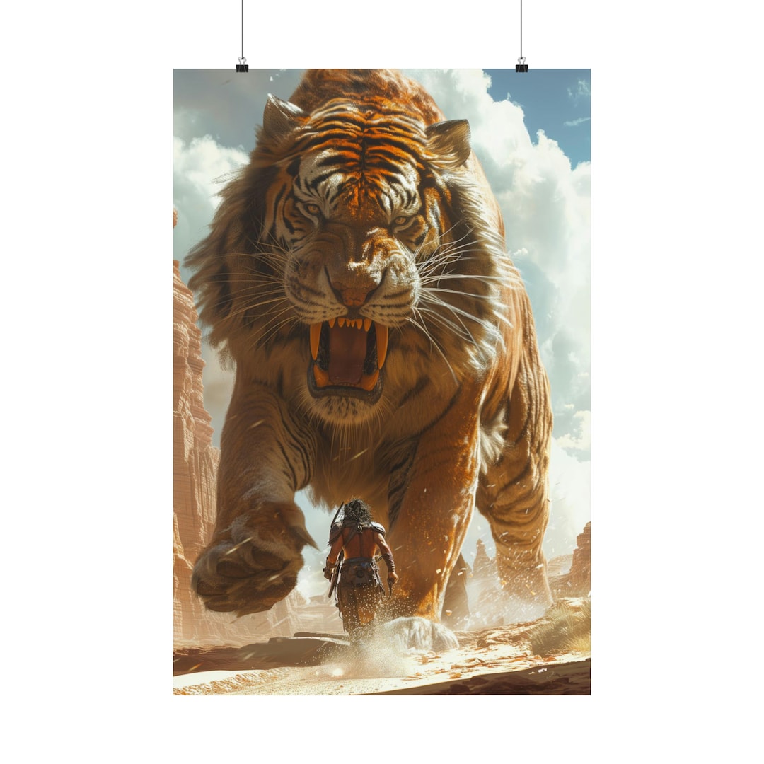 Battle of Titans: Giant Tiger Confronts Human Challenger - Etsy