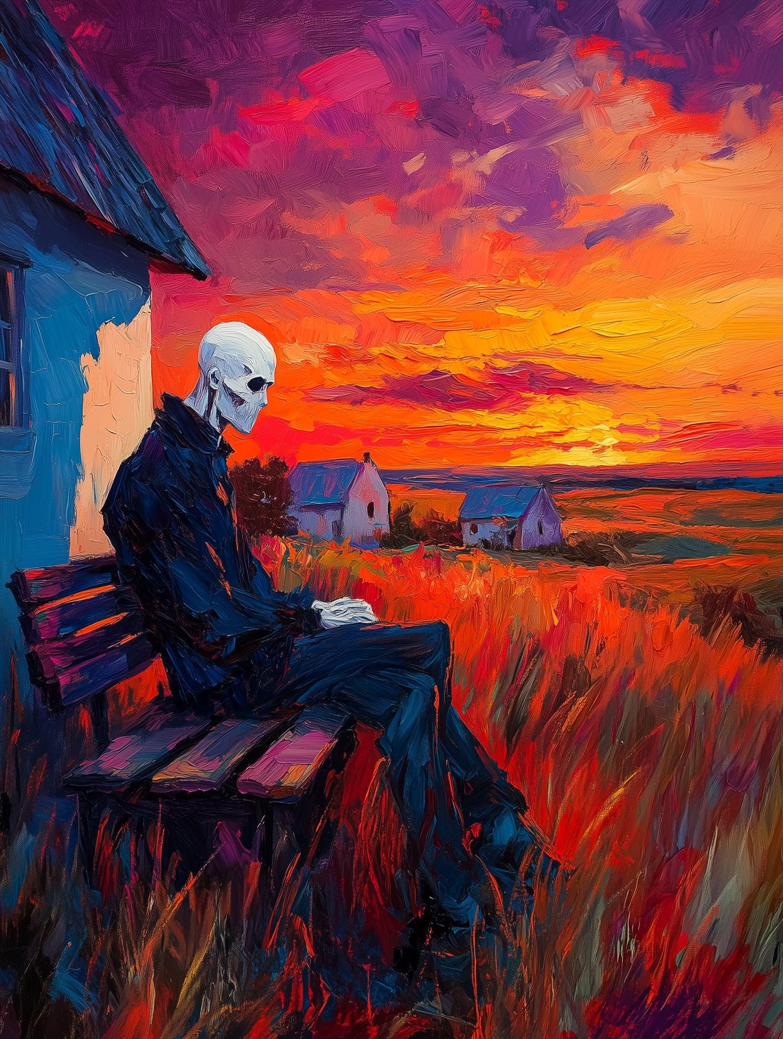 Spooky Ghost on a Bench Haunted Sunset Digital Art Ghost in the Fields ...