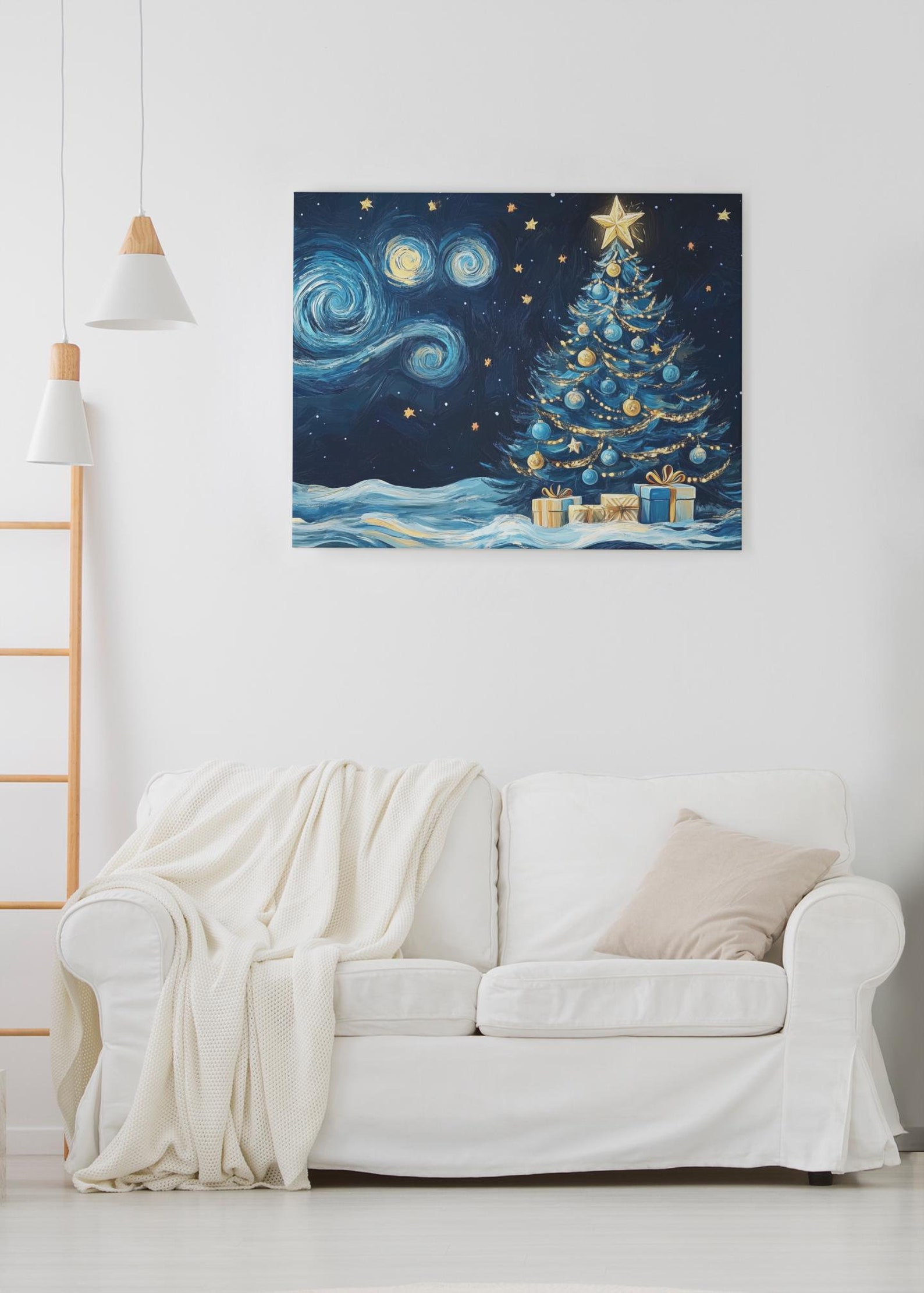 Van Gogh-inspired Christmas Tree Canvas - Starry Night Holiday Wall Art ...