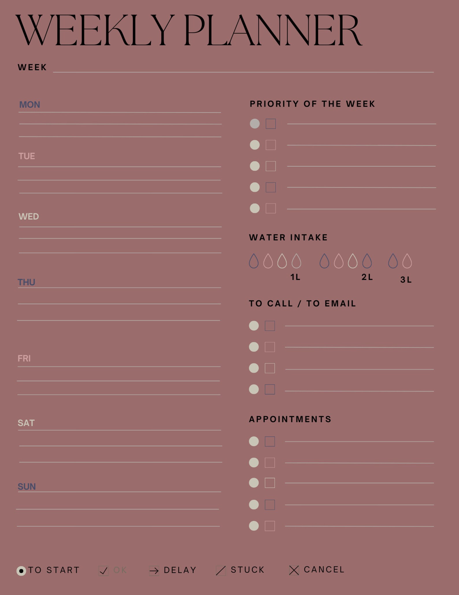Customized Minimalist Weekly Planner Digital/printable for Work/home ...