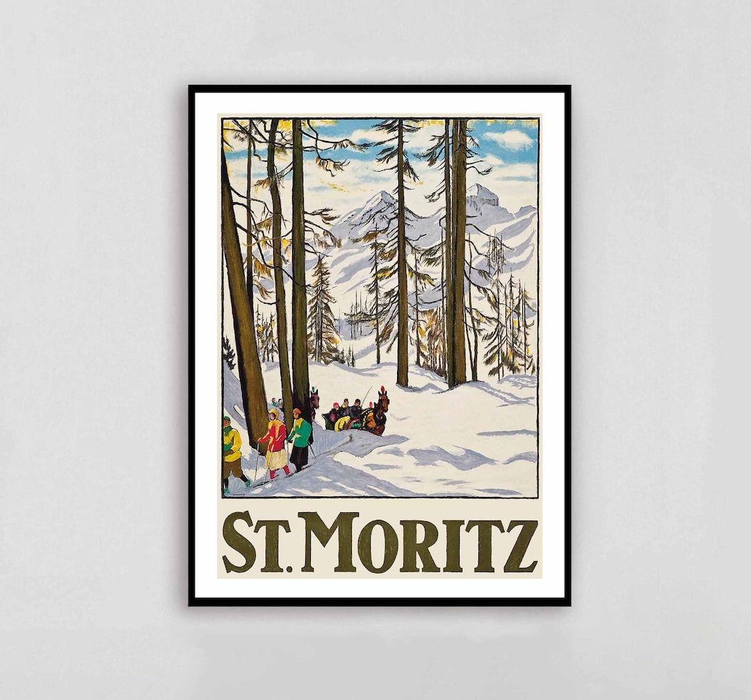 St Moritz, Suisse Vintage Ski Poster Art Deco, Canvas Print, Gift Idea ...