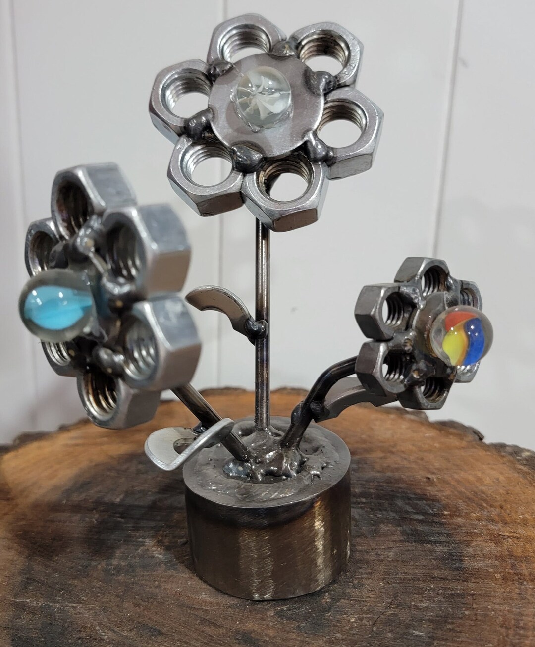 Flowers Metal Art Made Out of Nuts and Bolts, Metal Base - Etsy