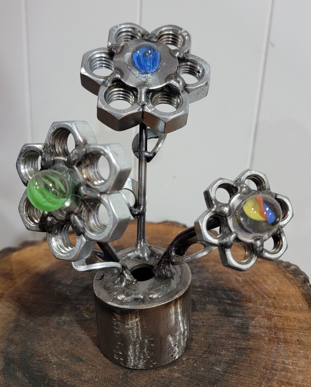 Flowers Metal Art Made Out of Nuts and Bolts, Metal Base - Etsy