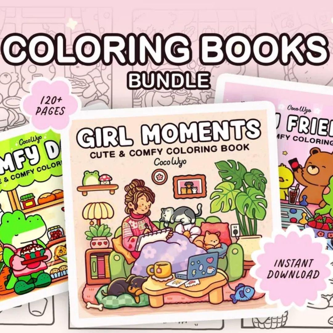 Coco Wyo Coloring Book Pack, 120 Cute and Cozy Digital Coloring Pages ...