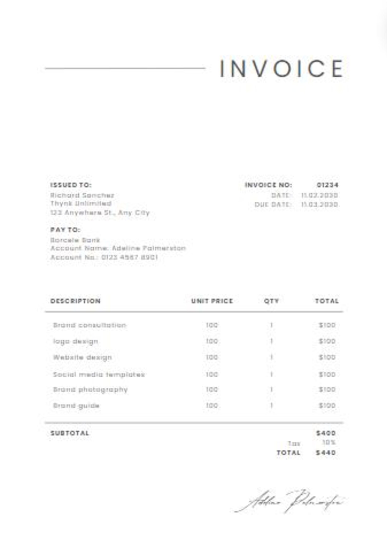 Minimalist Invoice Template, Small Business, Modern Client Invoice ...
