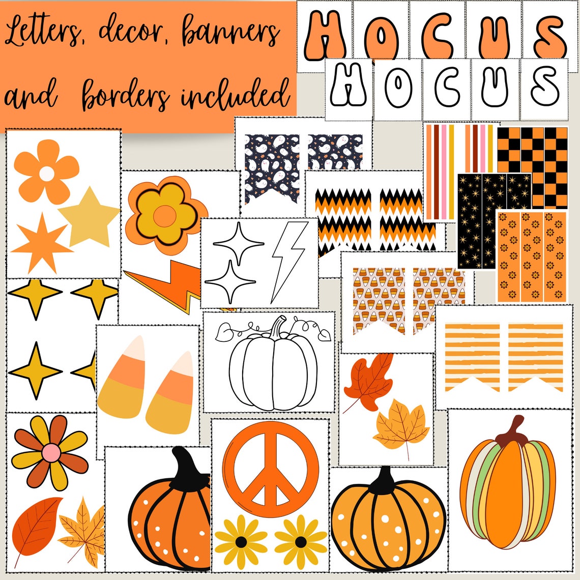 Fall/halloween Bulletin Board Kit Retro Halloween Classroom - Etsy