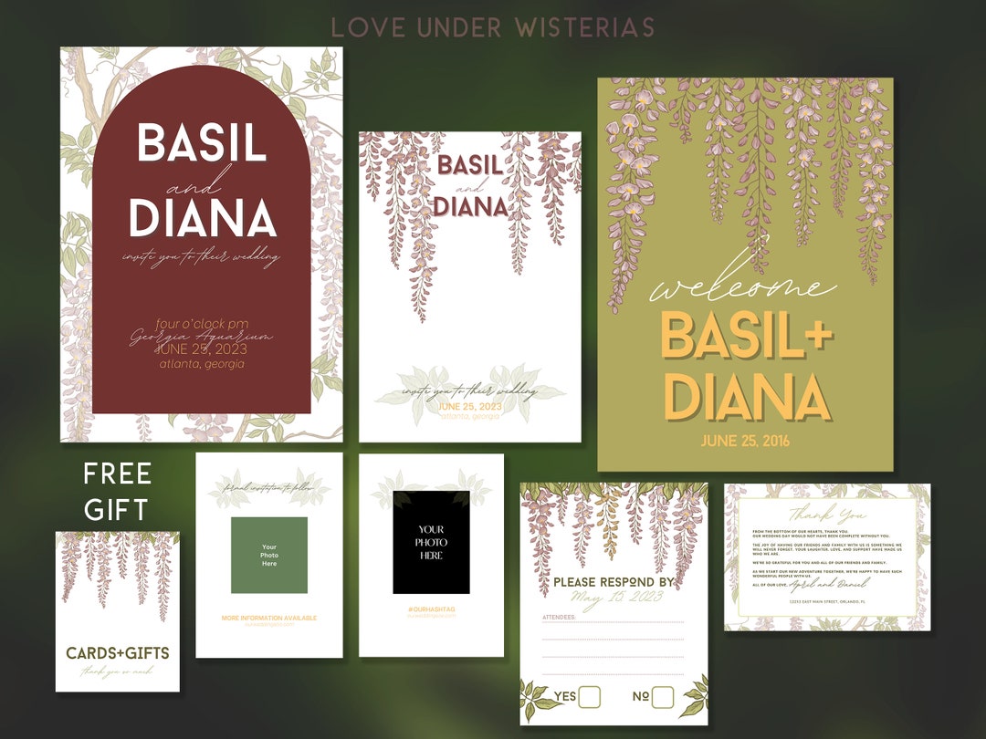 Classic Wisteria Wedding Bundle Floral Editable Wedding Template Canva ...